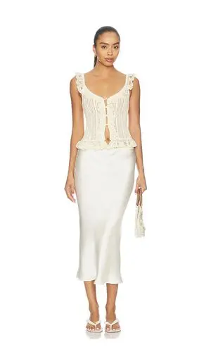 Tularosa Pointelle Knit Ruffle Top