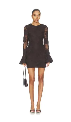 ROTATE BY BIRGER CHRISTENSEN 3d Flower Long Sleeve Mini Dress - Brown