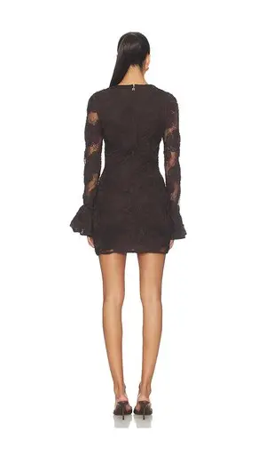 ROTATE BY BIRGER CHRISTENSEN 3d Flower Long Sleeve Mini Dress - Brown
