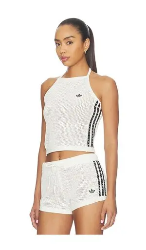 ADIDAS ORIGINALS Knitted Crochet Halterneck Top - White