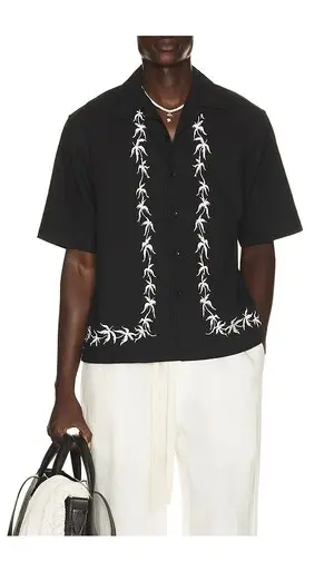 Commas Palm Embroidery Bowling Shirt In . Also - Black