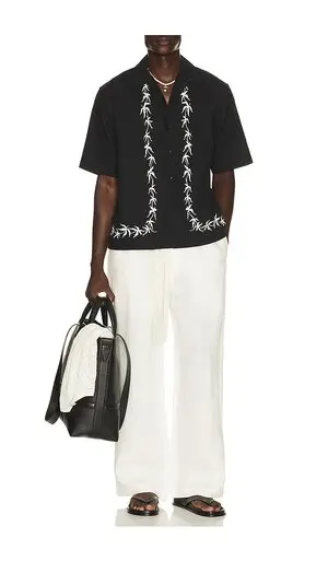 Commas Palm Embroidery Bowling Shirt In . Also - Black