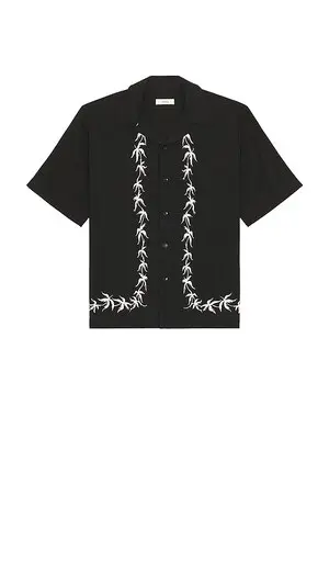 Commas Palm Embroidery Bowling Shirt In . Also - Black