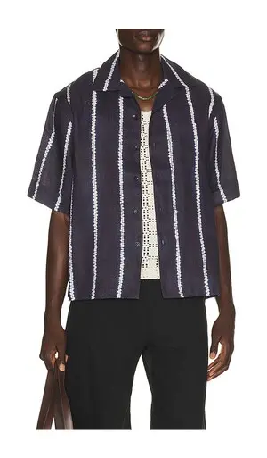 Commas Shibori Stripe Cuffed Camp Collar Shirt In . Also - Blue