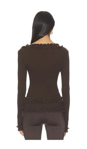 OPERASPORT Caroline Seamless Ribbed Cardigan With Ruffle Trim