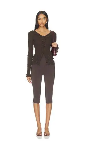 OPERASPORT Caroline Seamless Ribbed Cardigan With Ruffle Trim