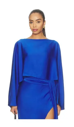 Lapointe Lightweight Satin Boat Neck Caftan Top - Blue