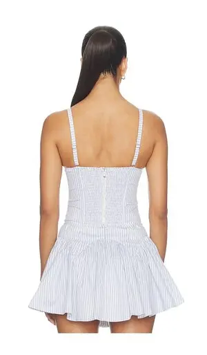 FLEUR DU MAL East Hampton Poplin Corset With Lace Trim - Blue