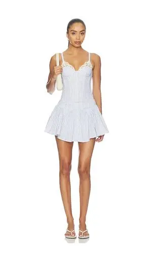 FLEUR DU MAL East Hampton Poplin Corset With Lace Trim - Blue