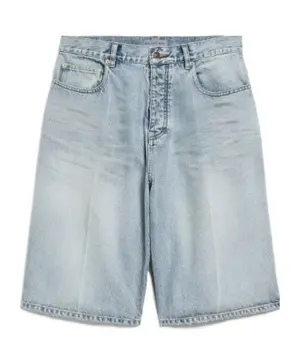 Balenciaga Bleach Light Bleu Denim Stay Press Shorts - Light Blue