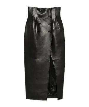Khaite Double-breasted Leather Maxi Skirt - Black