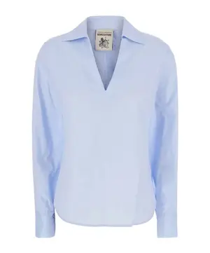 SEMICOUTURE V-neck Long-sleeve Top - Light Blue