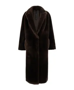 BLANCHA Coat With Notched Collar In Fur - Brown