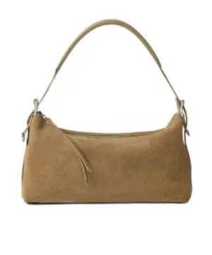 LEMAIRE Belted Baguette Bag In Suede Leather - Pebble