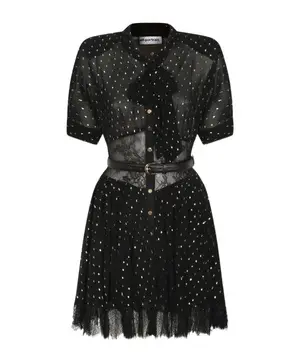SELF-PORTRAIT Lace Belted Midi Dress - Black