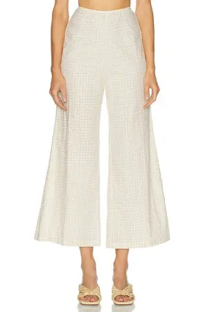 JUILLET Margot Linen Pant In Ivory - Vanilla Gingham