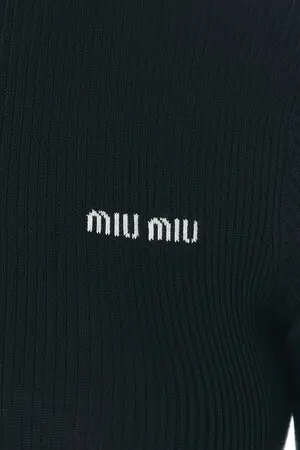 Miu Miu Cotton Ribs Dress In Navy