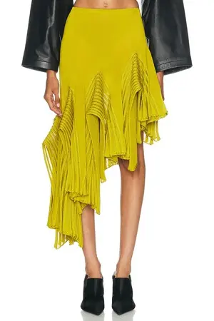 Alaïa Asymmetrical Pleated Skirt - Lime