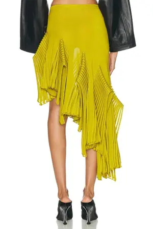 Alaïa Asymmetrical Pleated Skirt - Lime