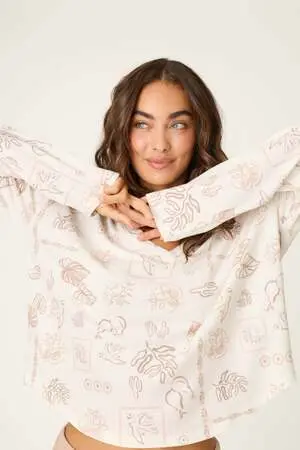 PJ Salvage Palms Away Bistro Botanicals Long Sleeve Top