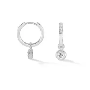 DOWER & HALL White Sapphire Hammered Sterling Charm Huggie Hoop Earrings - Silver
