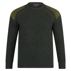 PAUL JAMES KNITWEAR Chunky British Wool Ribbed Shooting Jumper - Green