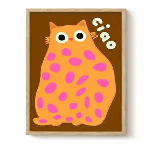 THE PAPER TAIL Brown / Orange Ciao Cat Art Print A3 - Brown/orange