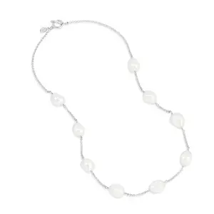 DOWER & HALL White Baroque Pearl Chain Necklace - Silver