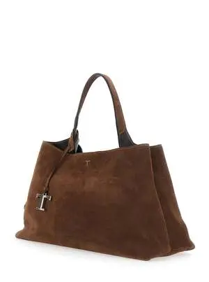 TOD'S Suede Handbag With T Plaque Detail - Multicolor