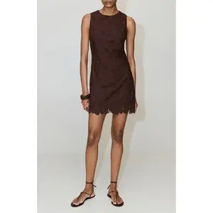 Mango Floral Embroidered Cutout Dress - Brown