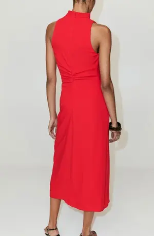 Mango Ruched Draped Neck Midi Dress
