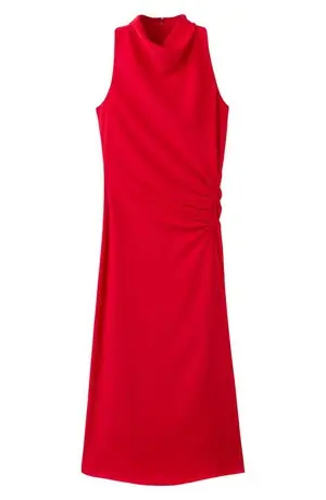 Mango Ruched Draped Neck Midi Dress