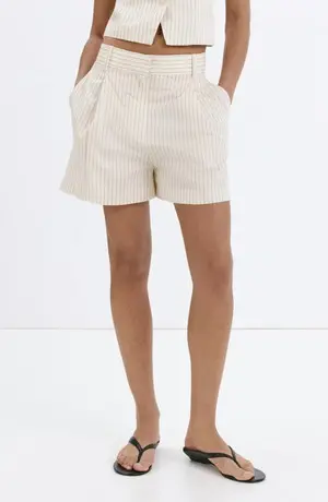 Mango Pinstripe Pleated Bermuda Shorts - Vanilla