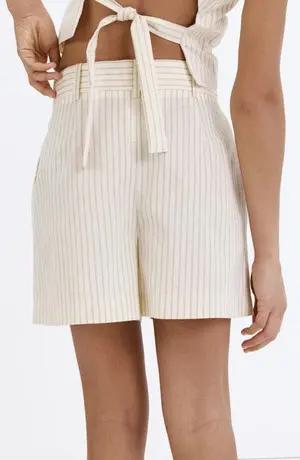 Mango Pinstripe Pleated Bermuda Shorts