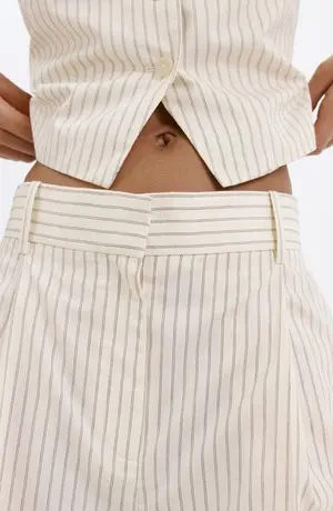 Mango Pinstripe Pleated Bermuda Shorts