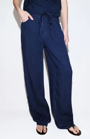 Mango Wide Leg Tie Waist Pants
