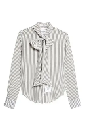 Thom Browne Detachable Collar Stripe Silk Button-up Shirt