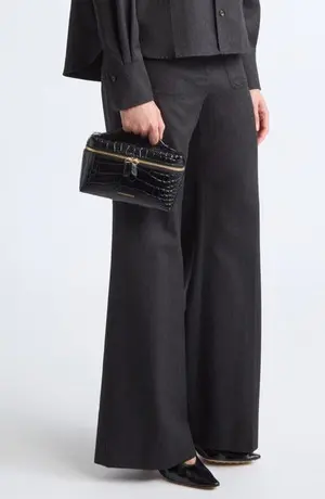 Victoria Beckham Dorian Croc Embossed Leather Vanity Case Bag - Black