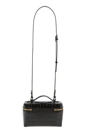 Victoria Beckham Dorian Croc Embossed Leather Vanity Case Bag - Black