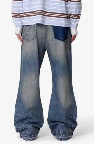 Mnml Rhinestone Ripped Kick Flare Jeans