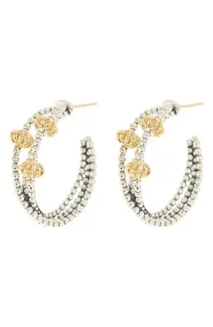 Lagos Sterling Silver & 18k Gold Signature Caviar Hoop Earrings - Silver/gold