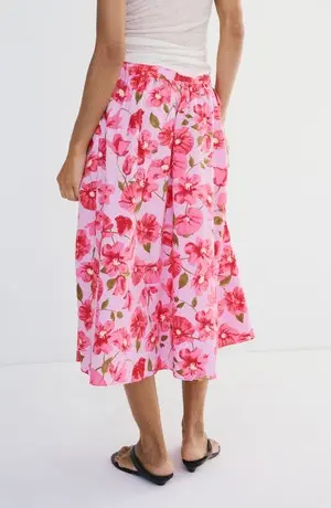 Mango Floral Cotton Midi Skirt