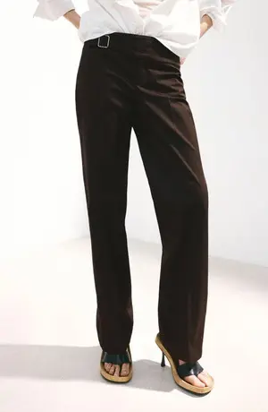 Mango Belted Straight Leg Pants - Chocolate