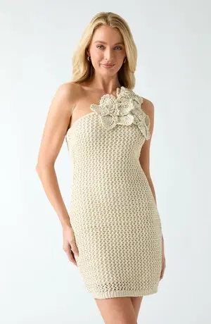 Guess Alicia One-shoulder Crochet Minidress