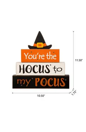 GLITZHOME 11.5"h Halloween Wooden Lighted Witch/word Block Table Decor W/timer