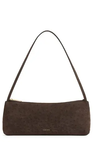 MANSUR GAVRIEL Gaia Ostrich Embossed Suede Baguette Bag - Ebony