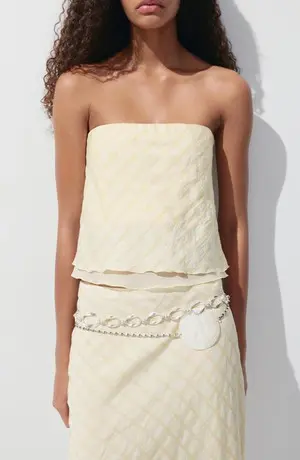 Mango Checkered Strapless Top - Yellow