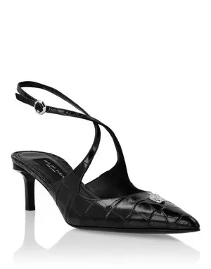 Philipp Plein Slingbacks Crossing Crocco Print - Black