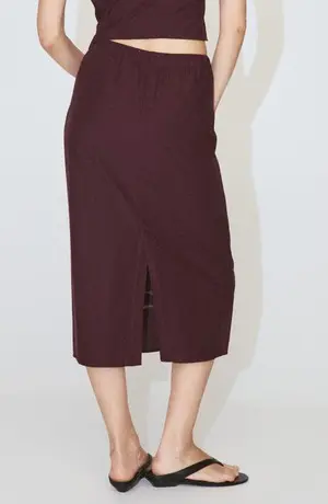 Mango Floral Embroidered Midi Skirt - Maroon