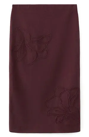 Mango Floral Embroidered Midi Skirt - Maroon